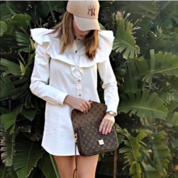 Zara | Dresses | Zara White Ruffle Mini Denim Dress | Poshmark